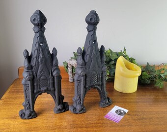 Vintage BRASS & Cast IRON ANDIRONS, Huge Brass Ball and Footed Fire ...