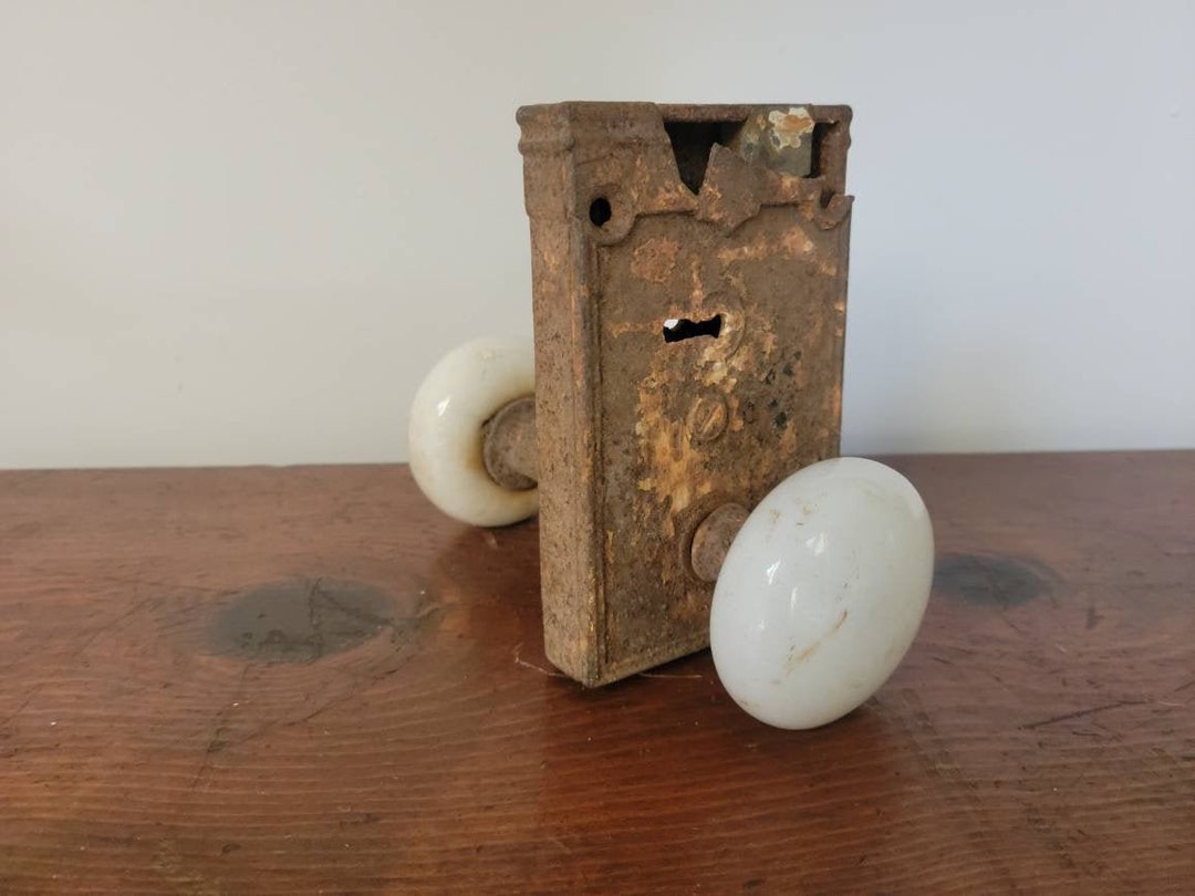 Antique Rustic Hardware Porcelain Doorknobs and Lock Set Mortise Plate ...