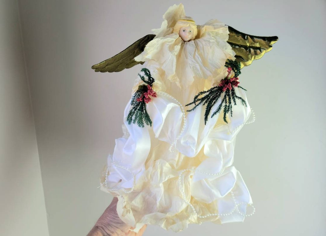 Handmade Angel Tree Topper. Vintage Tissue Christmas Angel Ornament ...