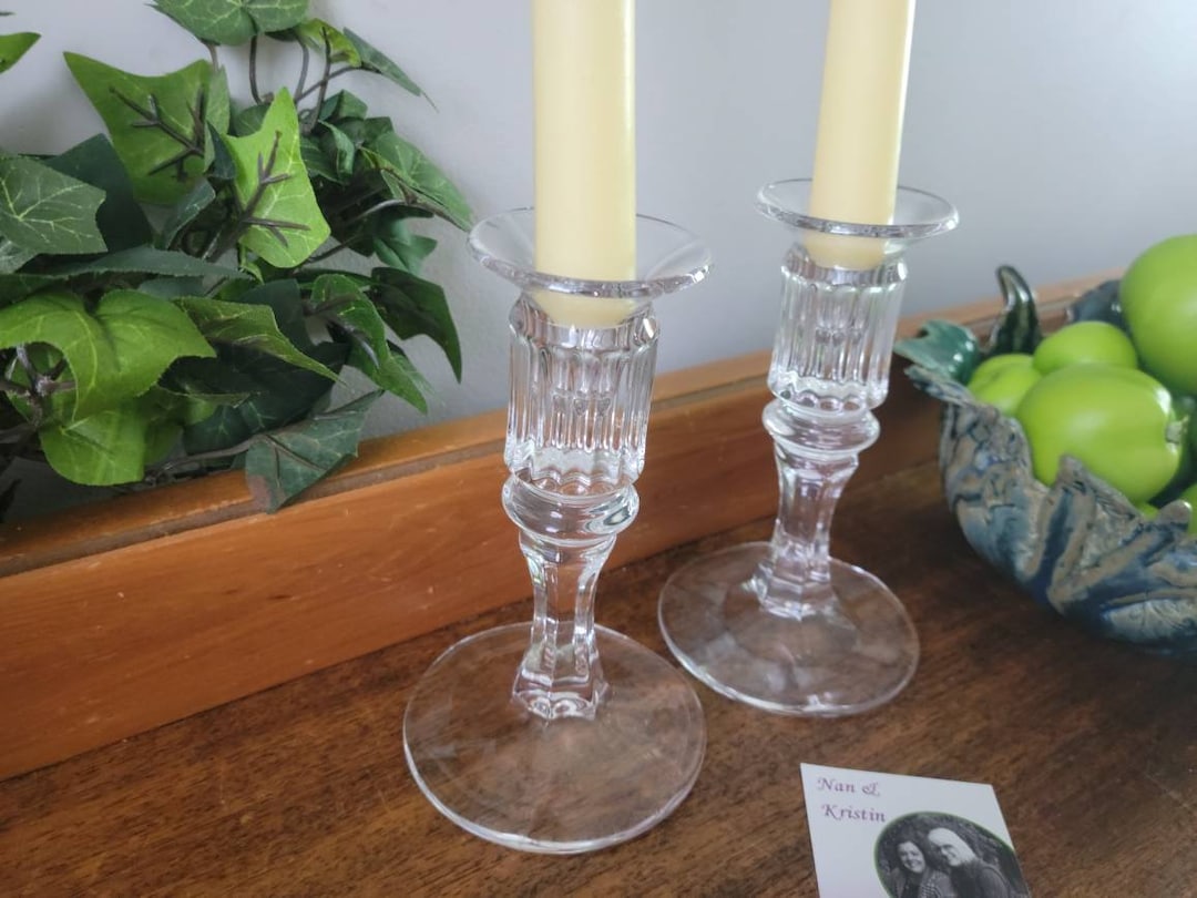 Vintage Clear Glass Candlestick Holders Pair Set of 2 Taper Candle ...