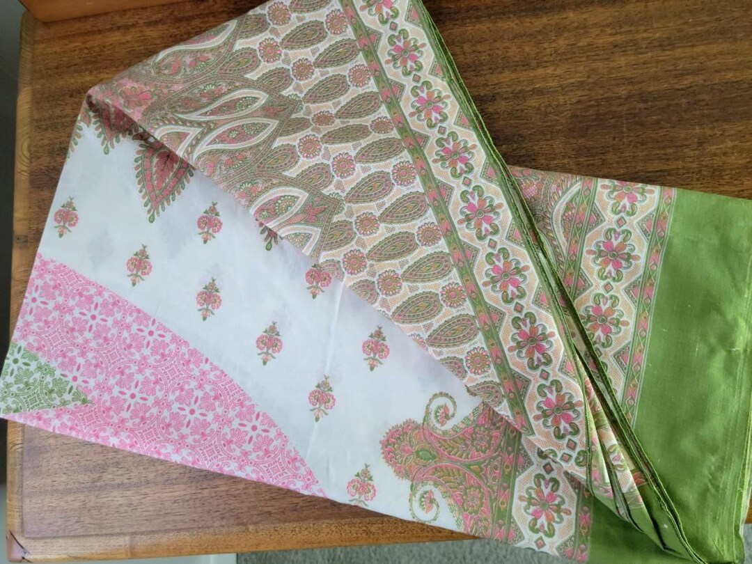 Large Vintage Rectangular Scarf Tablecloth. Pink, Green and Orange ...