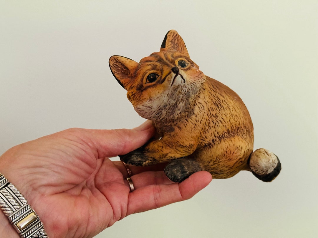 Vintage Fox Figurine. Porcelain Cute Baby Animal. 70s Roscoe RJ Brown ...