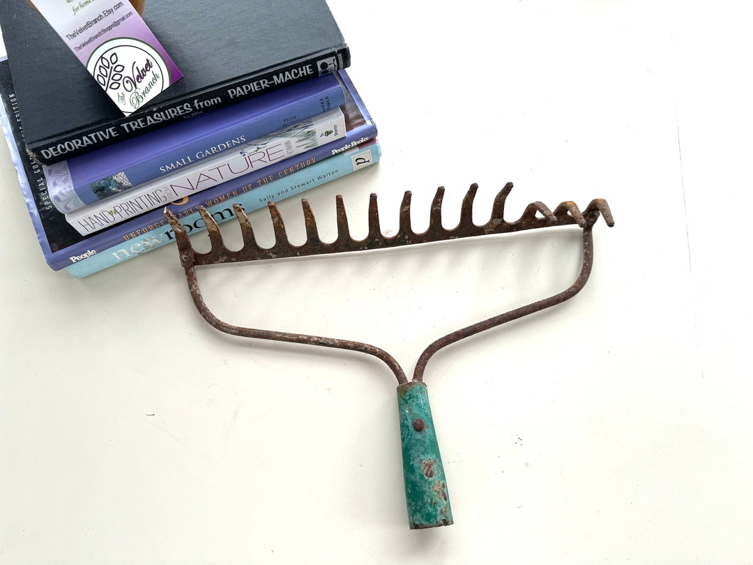 Rustic Rake Head W/ Turquoise Patina. Wine Glass Rack. Rusty Salvage ...