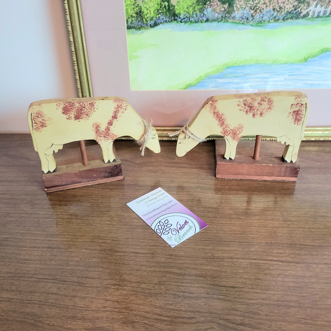 Vintage Wooden Cow Bookends: Handmade Kids Room Decor - Etsy