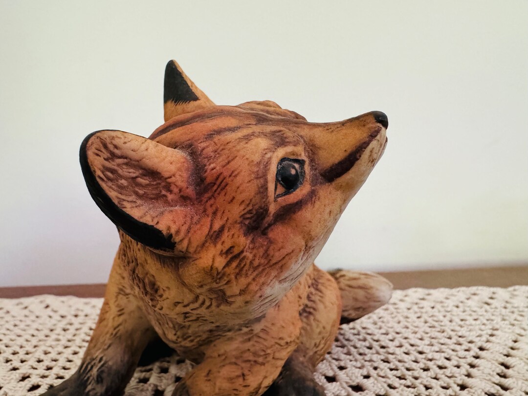 Vintage Fox Figurine. Porcelain Cute Baby Animal. 70s Roscoe RJ Brown ...
