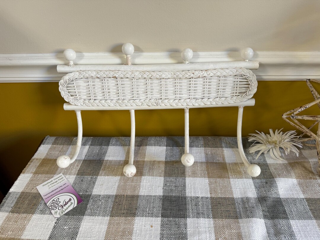 Vintage White Wicker Coat Rack. Wall Hooks Hanging - Etsy