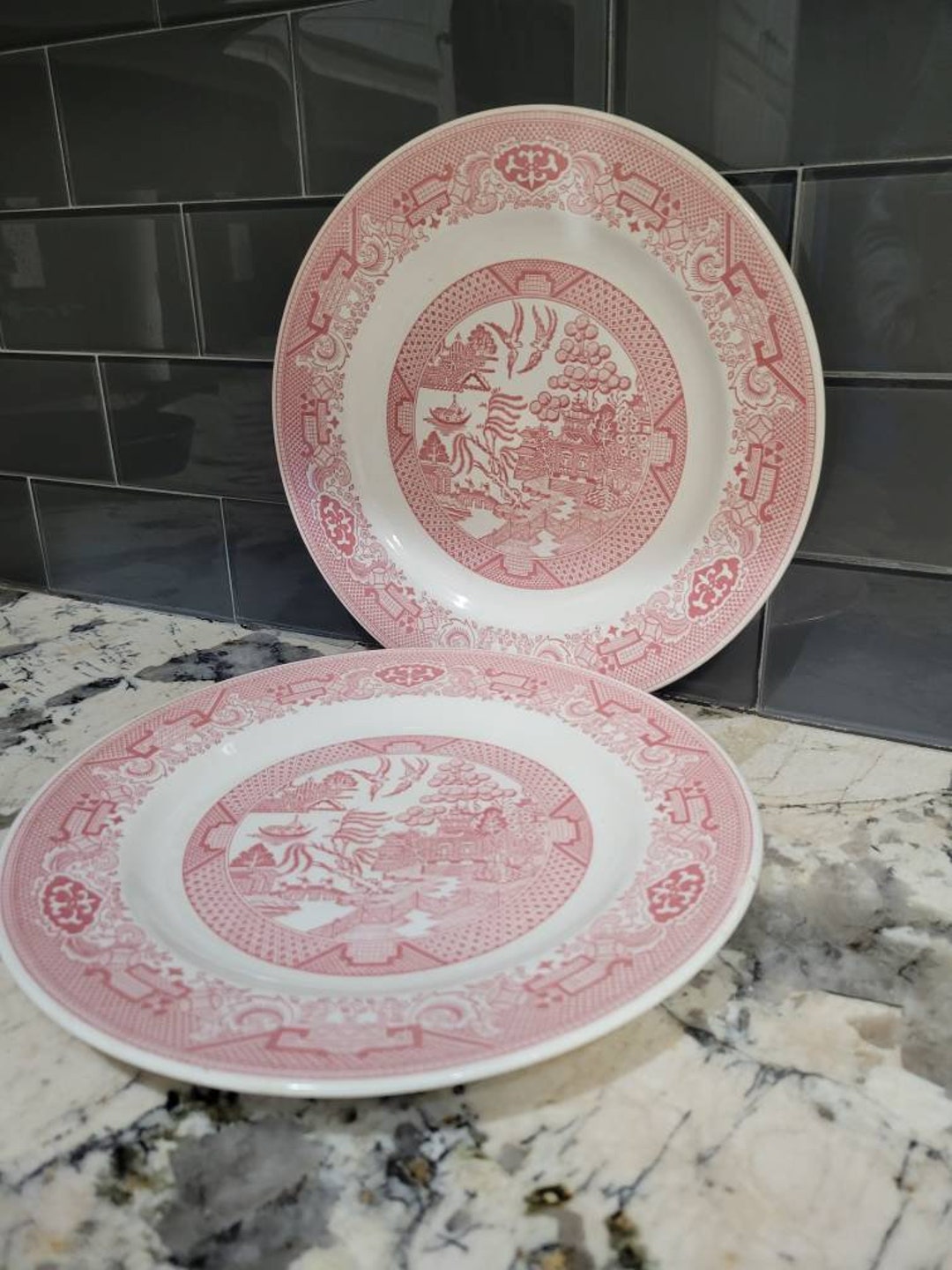 Pink Willow Ware Vintage Plates Dishes Pair, Royal China Set of 2 ...