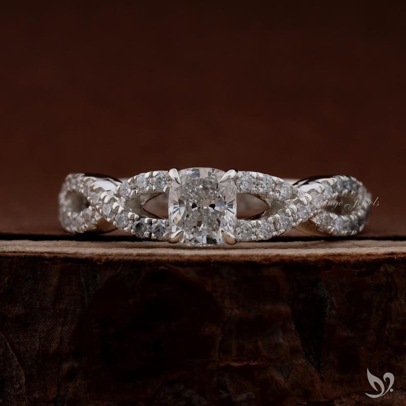 Elongated Cushion Cut Lab Grown Diamond Crossover Twisted Shank ...
