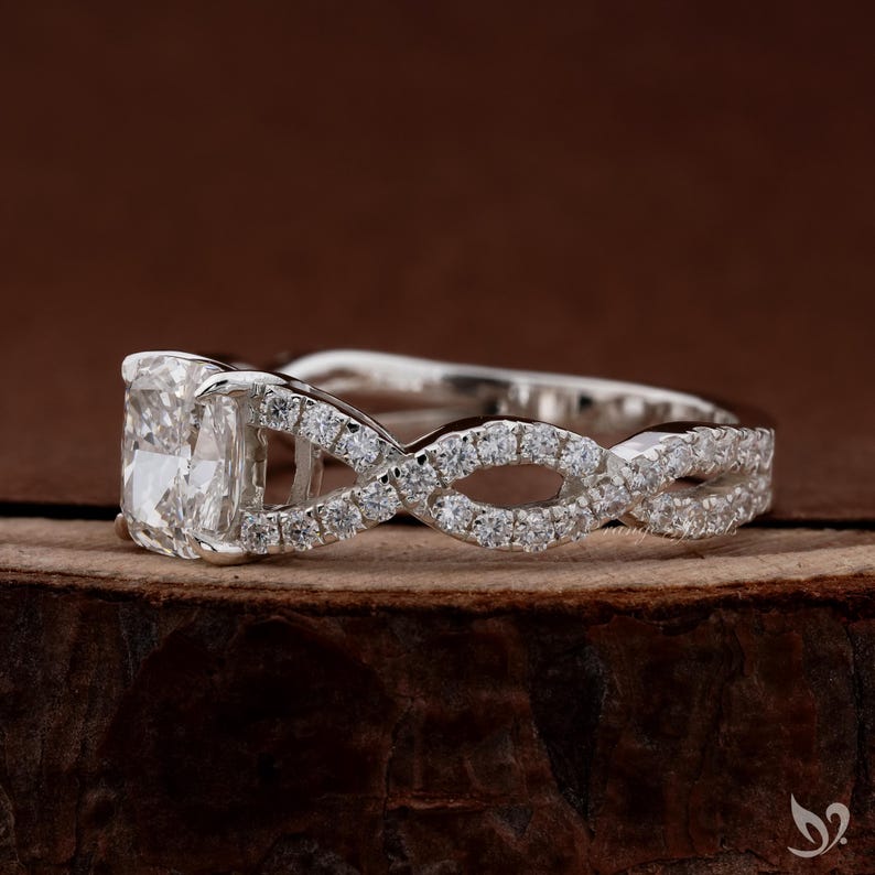 Elongated Cushion Cut Lab Grown Diamond Crossover Twisted Shank ...