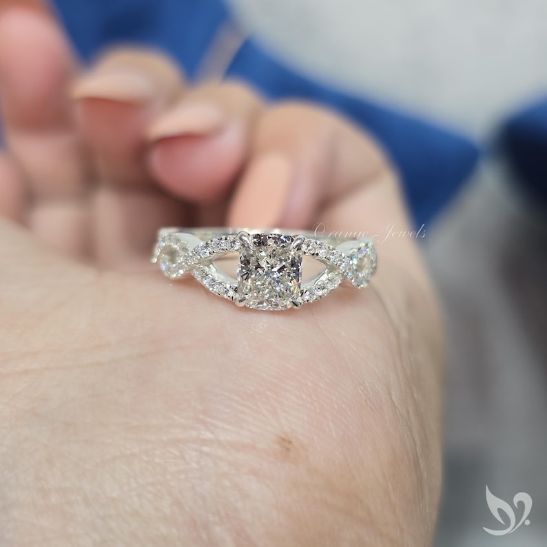 Elongated Cushion Cut Lab Grown Diamond Crossover Twisted Shank ...