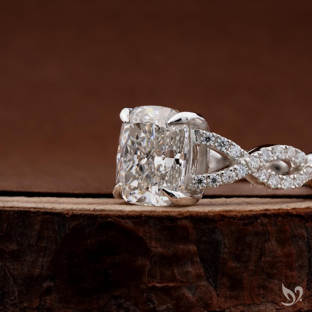 Elongated Cushion Cut Lab Grown Diamond Crossover Twisted Shank ...