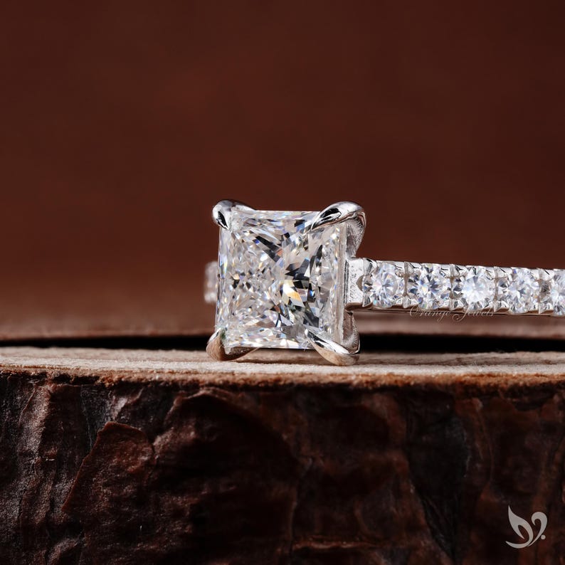 1 Carat Princess Cut Lab Grown Diamond Engagement Ring, Cathedral Ring ...