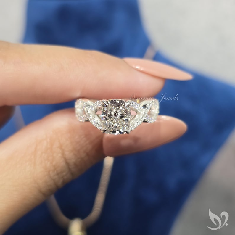 Elongated Cushion Cut Lab Grown Diamond Crossover Twisted Shank ...