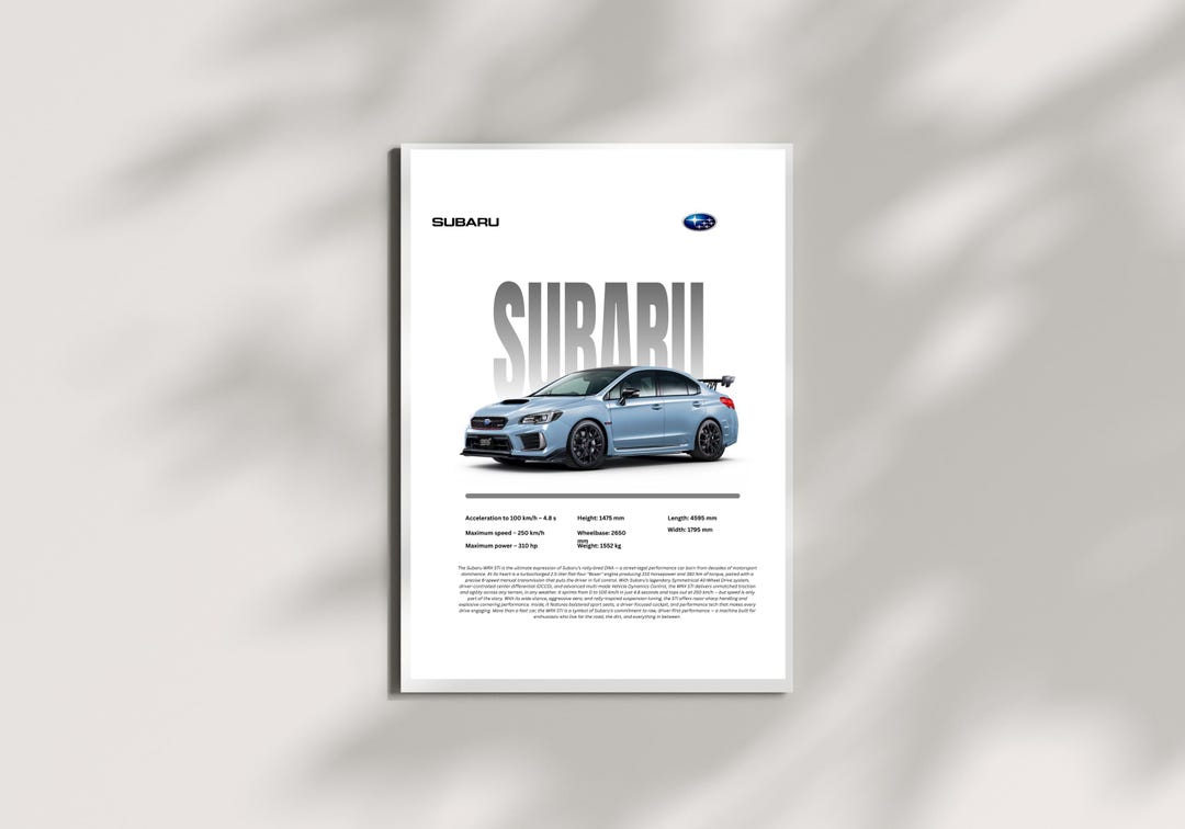 Subaru WRX STI Poster, JDM Turbo Car Wall Art, Rally Car Print, Subaru ...