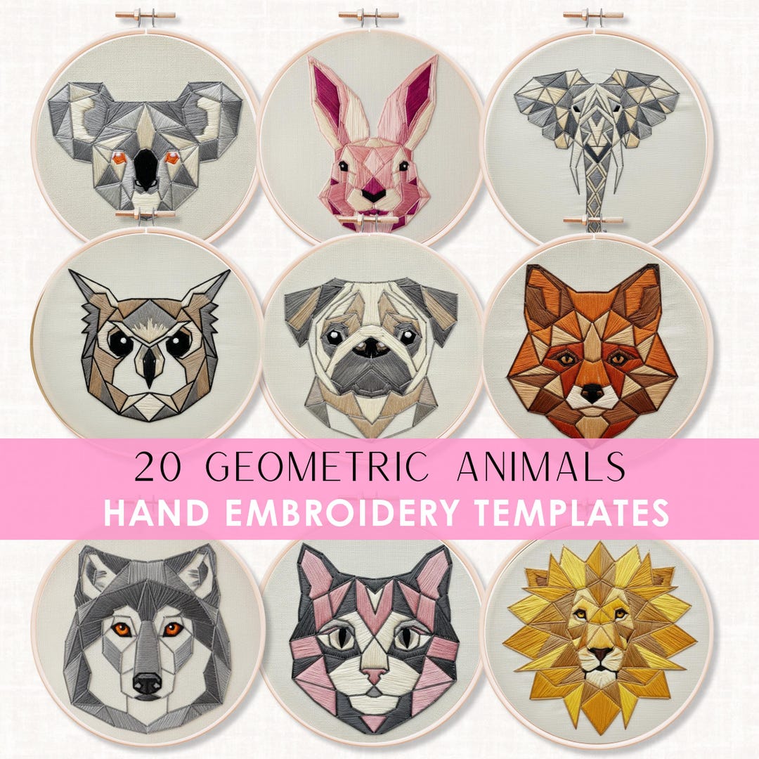 Set of Geometric Animal Hand Embroidery Template, DIY Stitch Pattern ...