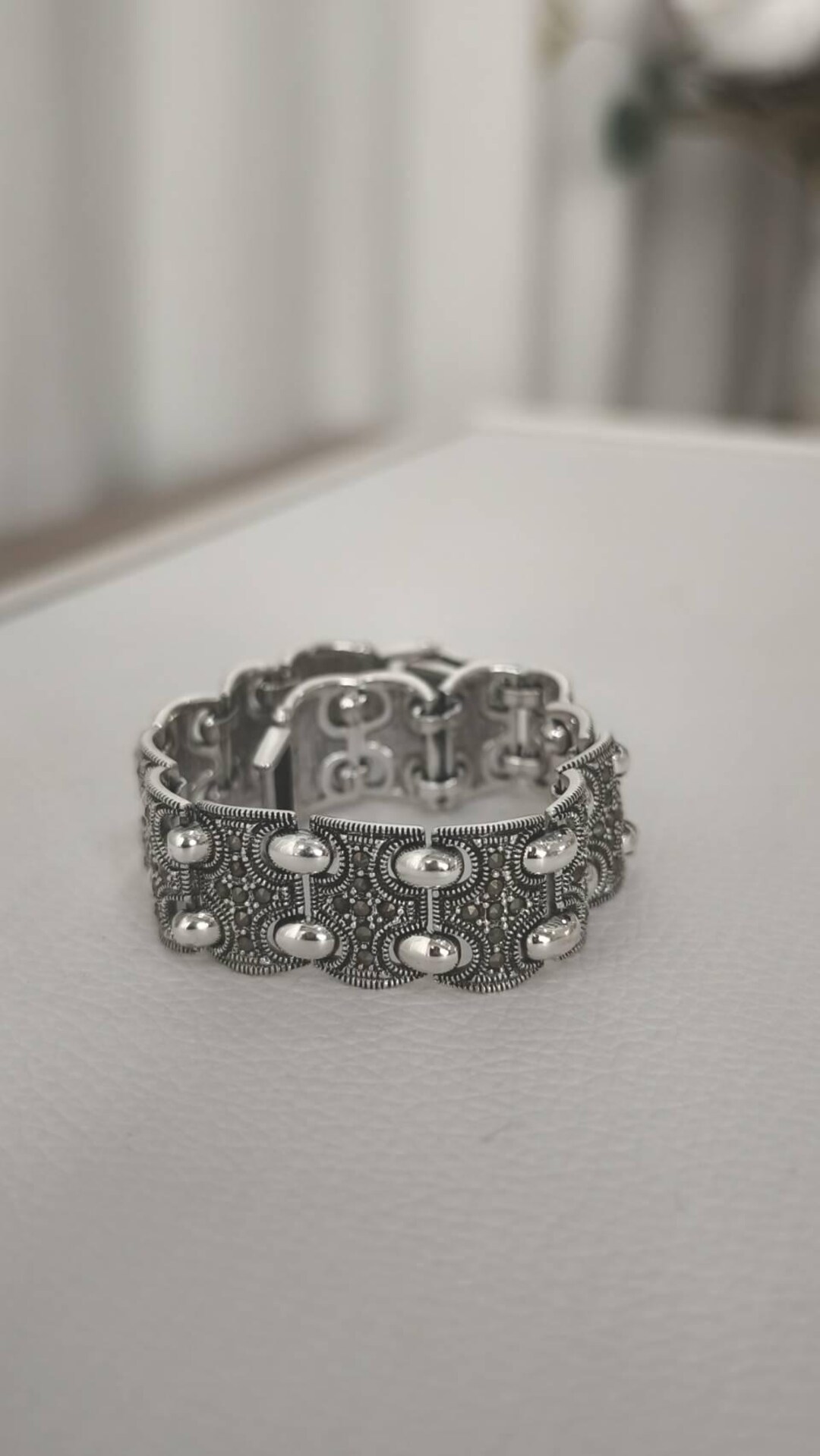 Silver Moonlight Shield Vintage Style Bracelet 6.75 Inches, Real ...