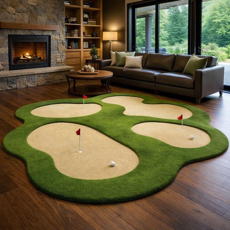 Hand Tufted Golf Rug Green Luxury Wool Carpet Golf Course Theme Area ...