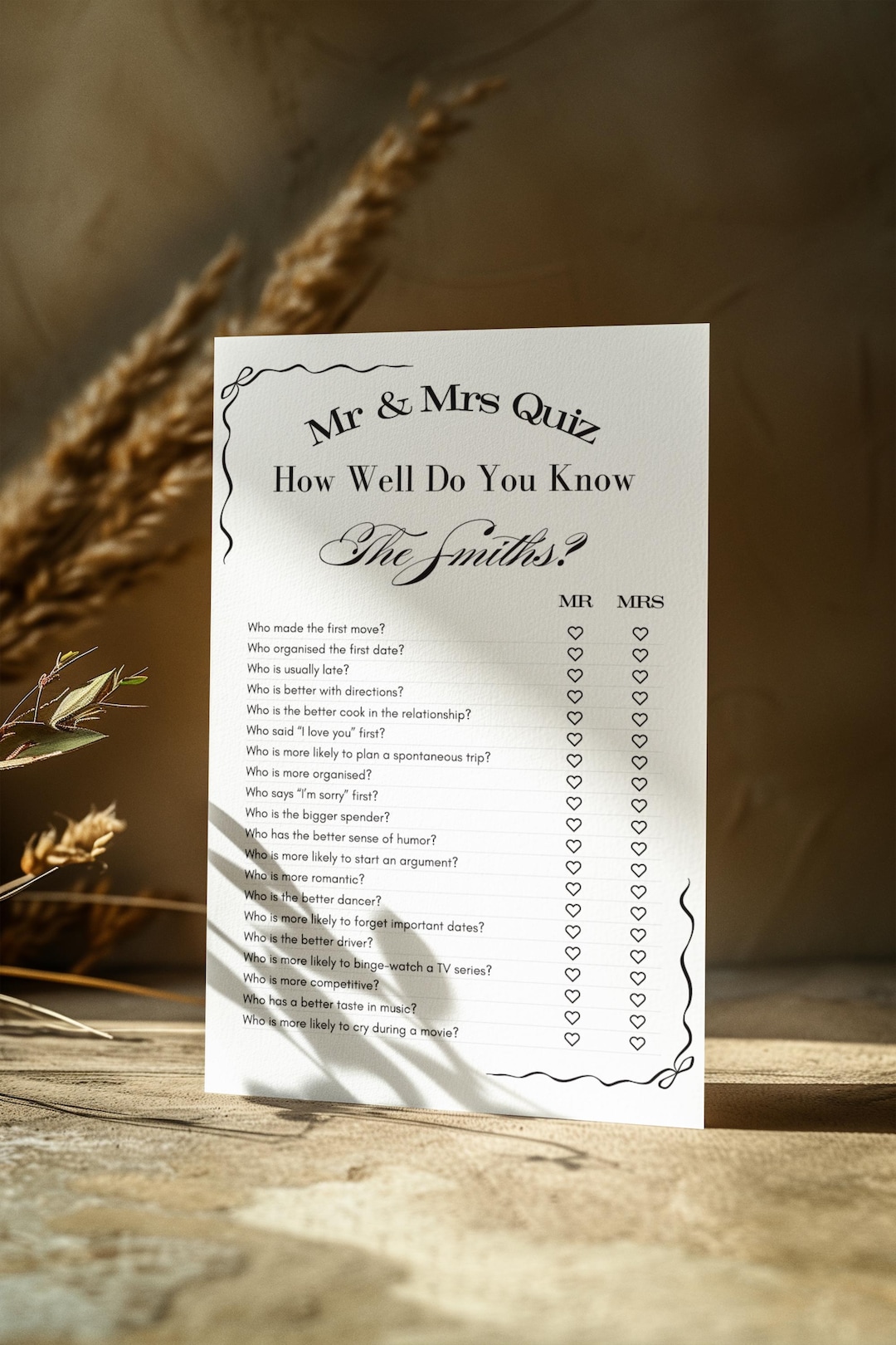 Printable and Customisable Mr & Mrs Quiz | Party Games | Digital ...