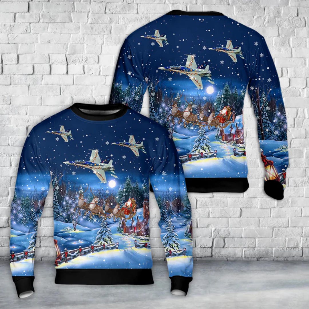 Fighter Jet Santa Sleigh Ugly Christmas Sweater: Aviation Holiday Party ...