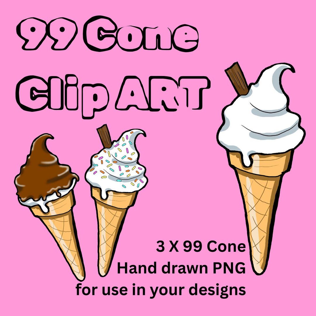 Ice Cream Cone Clip Art: 99 Flake PNG Illustrations (digital Download ...