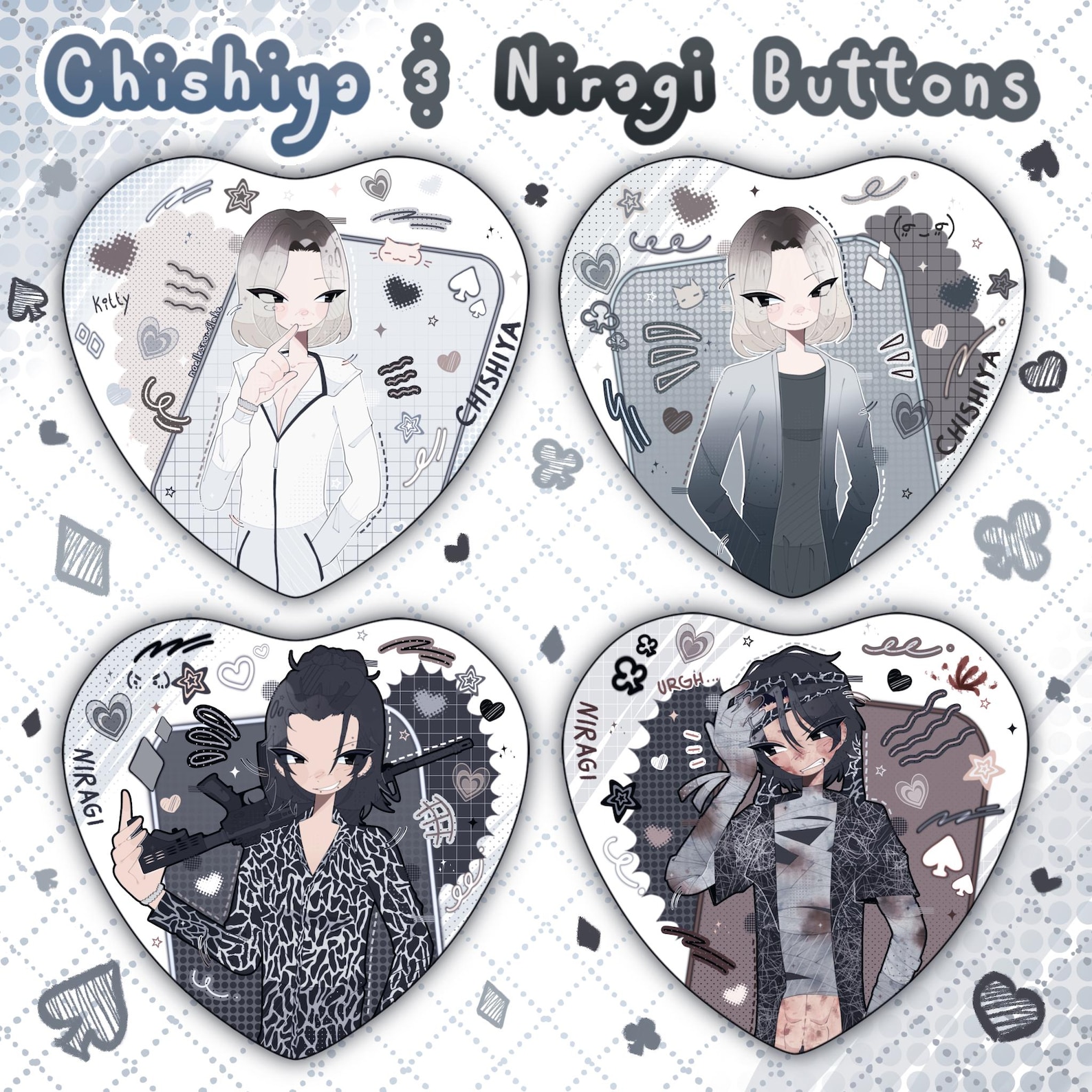 Alice in Borderland Chishiya & Niragi 2.3 Inch Heart Shaped Buttons - Etsy