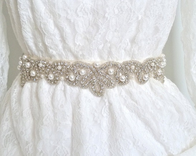 JESSICA Beaded Crystal Pearl Sash Vintage Bridal Sash - Etsy