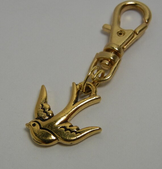 Swooping Swallow Bird Zipper Pull Backpack Fob Gold Purse Clip | Etsy