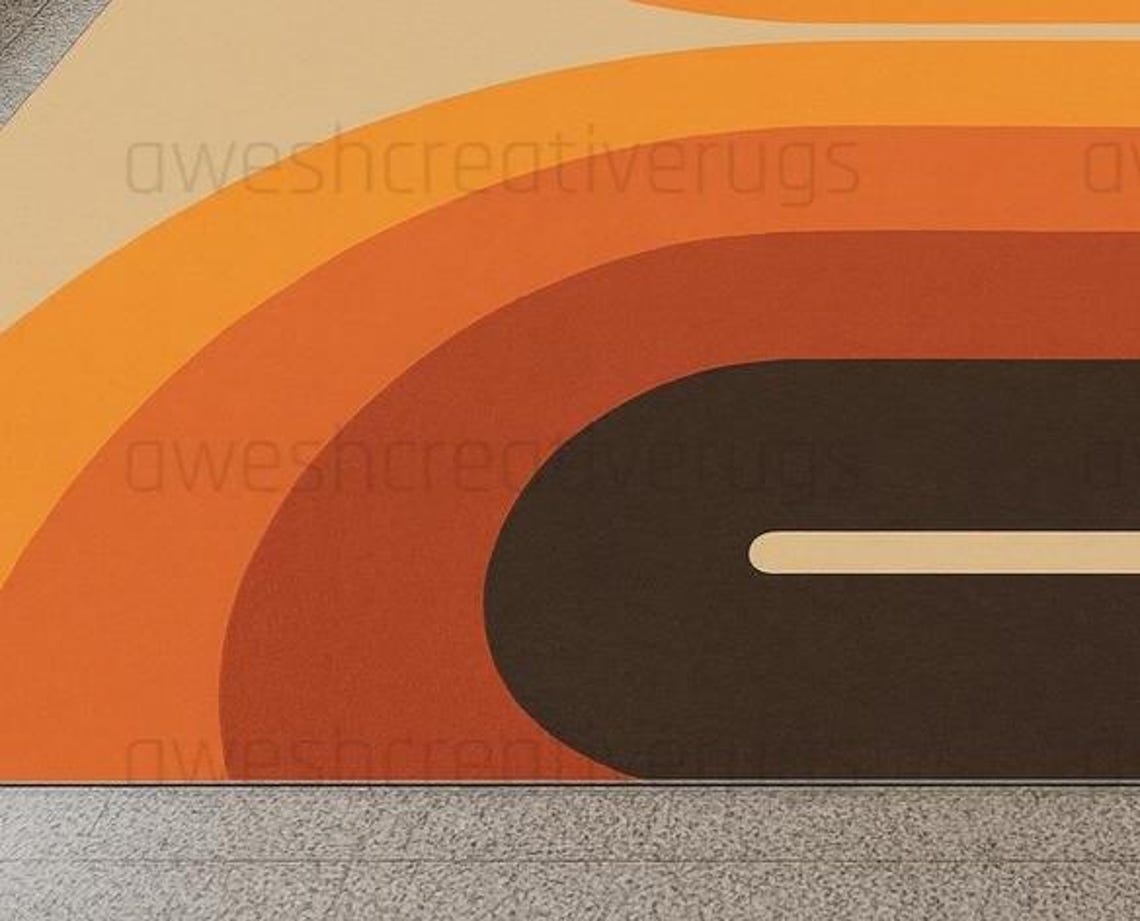 Retro 70s Wavy Area Rug: Mid Century Modern Orange Brown Carpet (5x8 ...