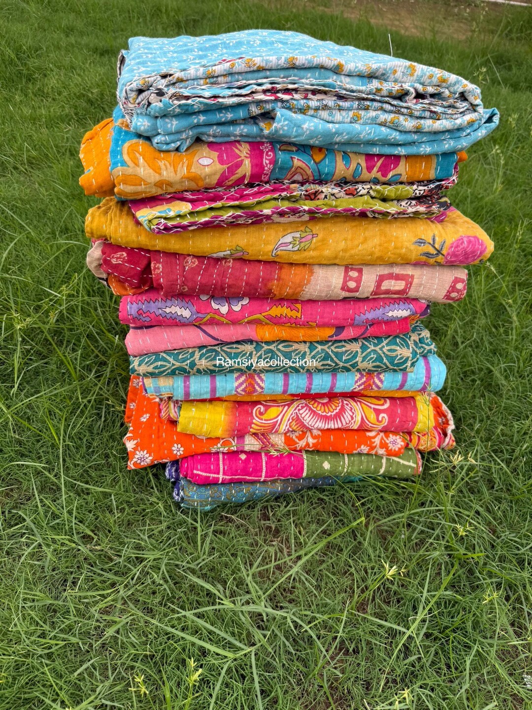 Indian Vintage Cotton Kantha Quilts Handmade Sari Kantha Throw Blankets ...