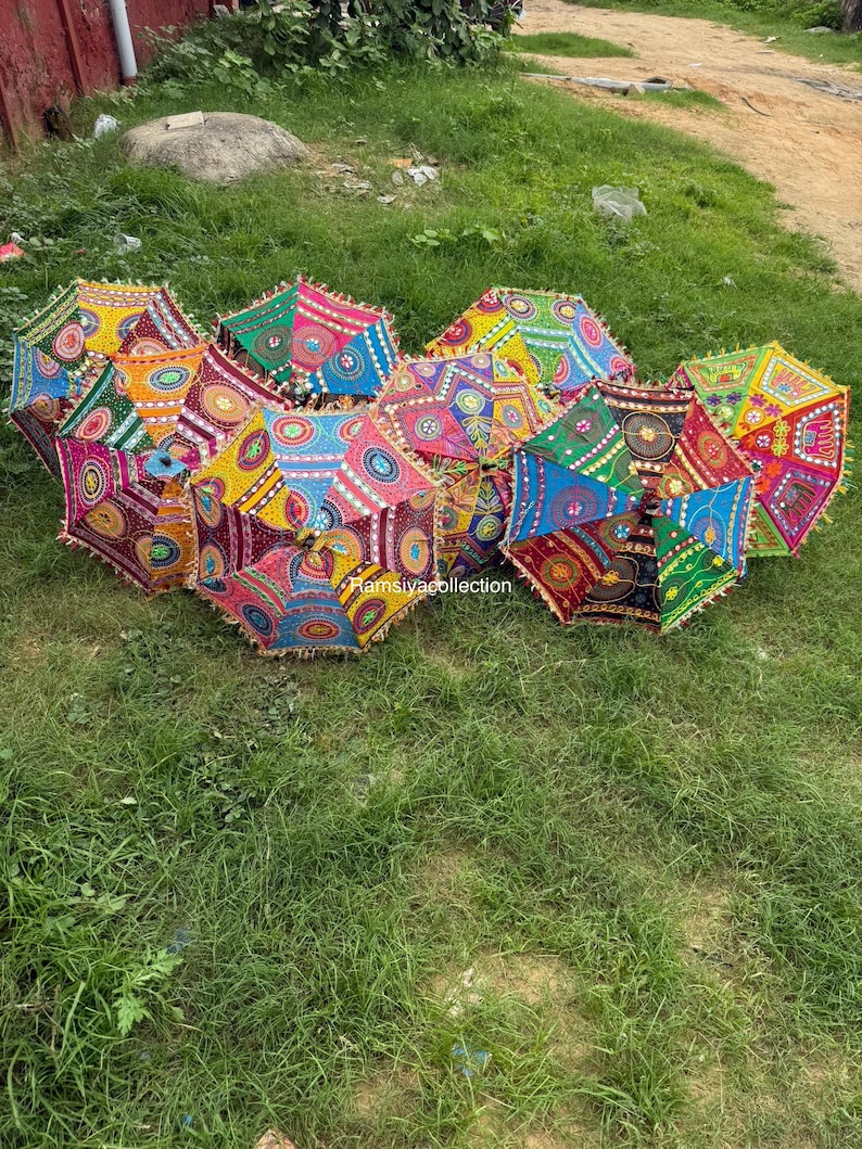 Set of Lots Decorative Cotton Umbrella Embroidered Indian Parasol ...