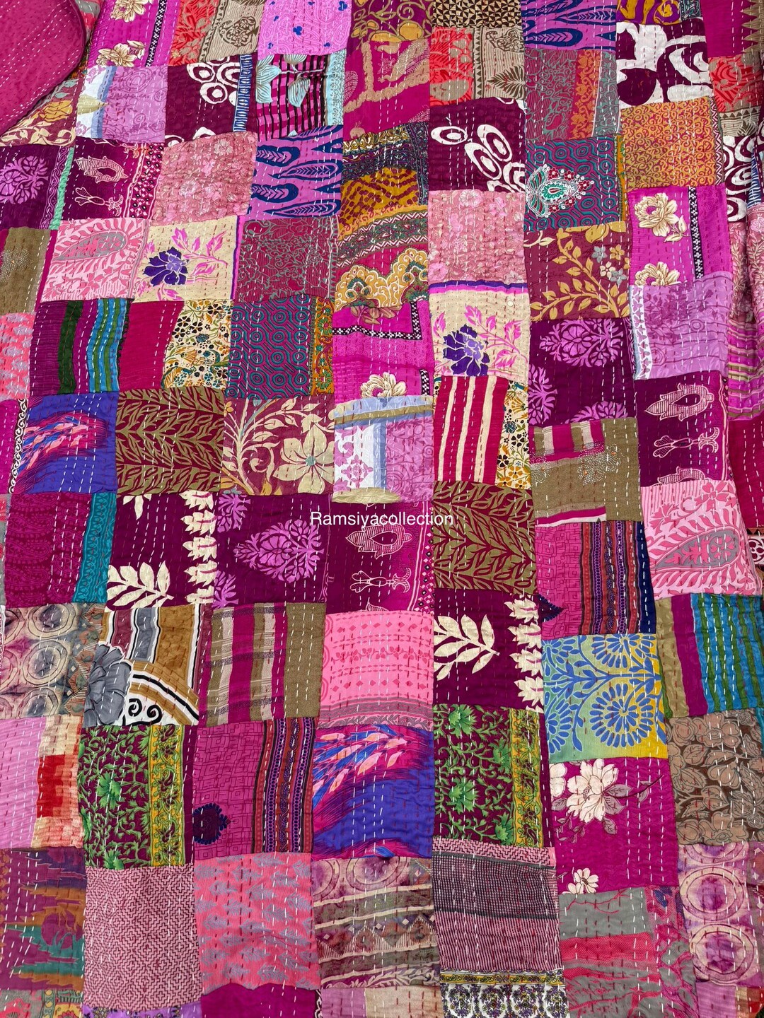 Bohemian Patchwork Quilt Kantha Quilt Handmade Vintage Quilts Boho King ...