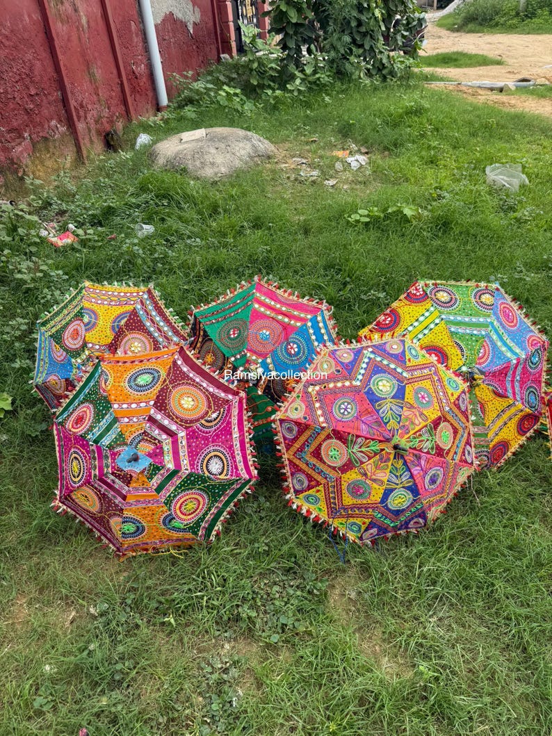 Set of Lots Decorative Cotton Umbrella Embroidered Indian Parasol ...