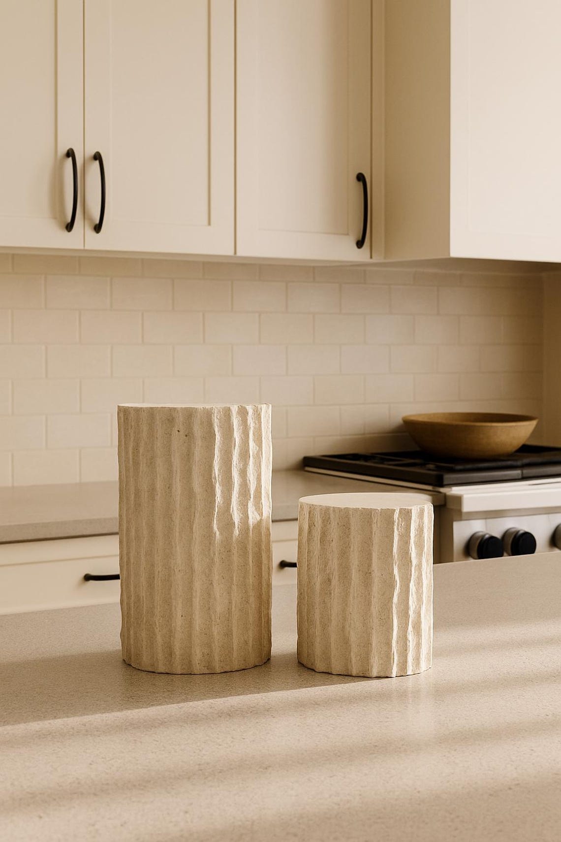 Travertine Cylinder Decor Set: Rustic Natural Stone Table Centerpiece ...