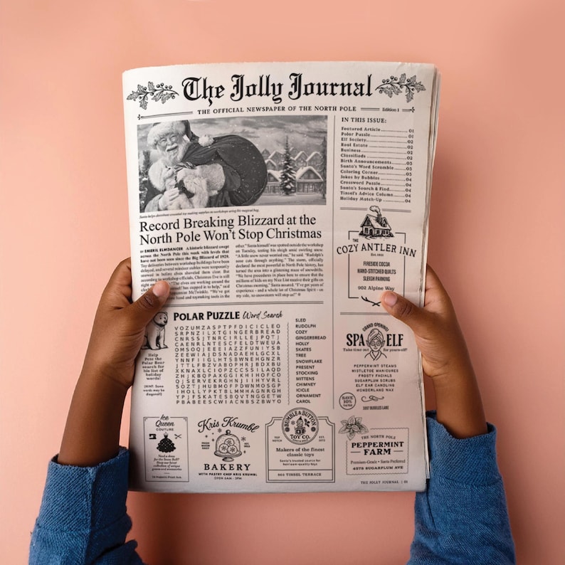 4pk Christmas Newspaper Gift Wrap – Jolly Journal Real Newsprint Sheets ...