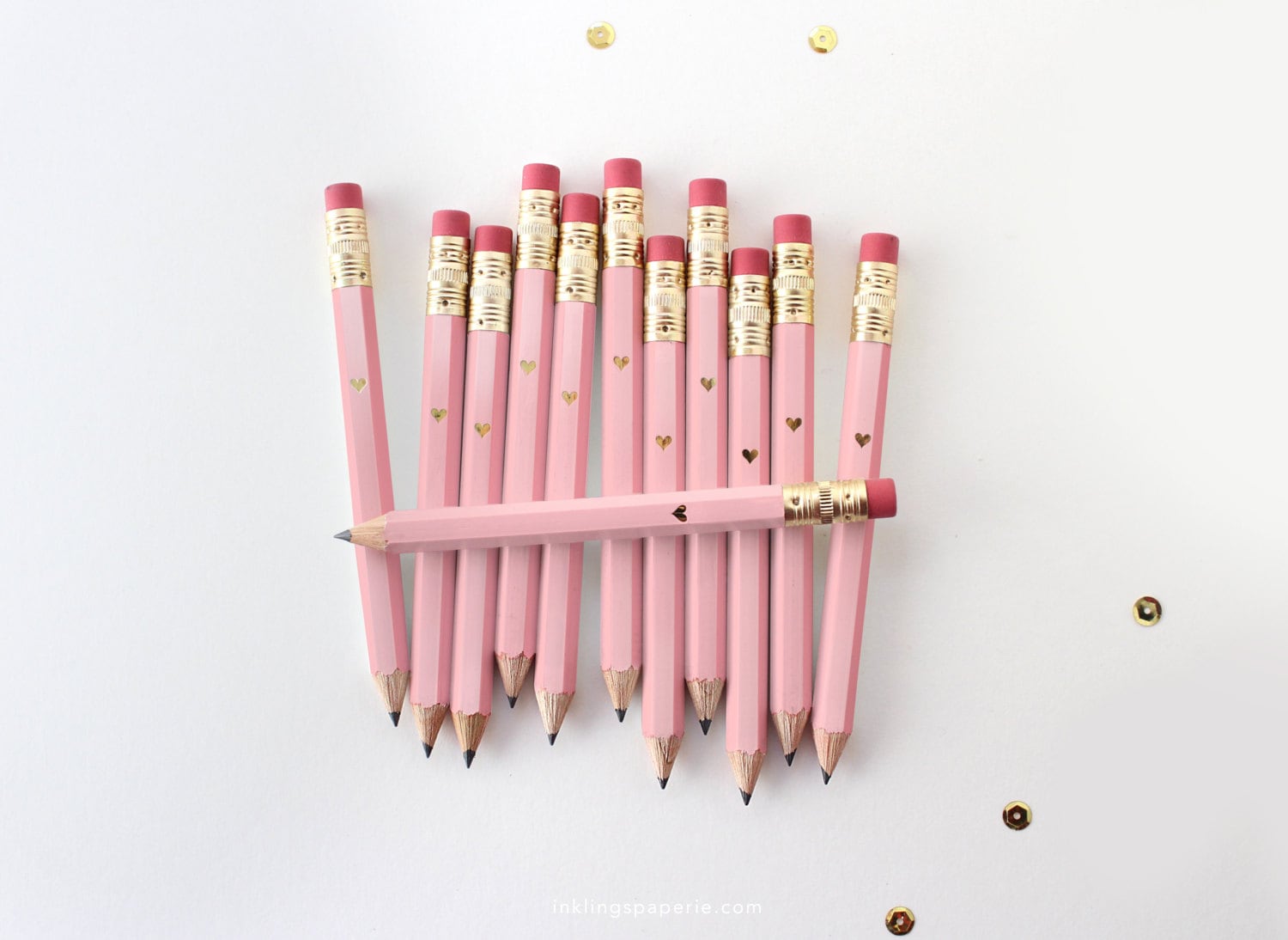 12 Pink and Gold Foil Heart Mini Pencils // Bridal or Baby - Etsy