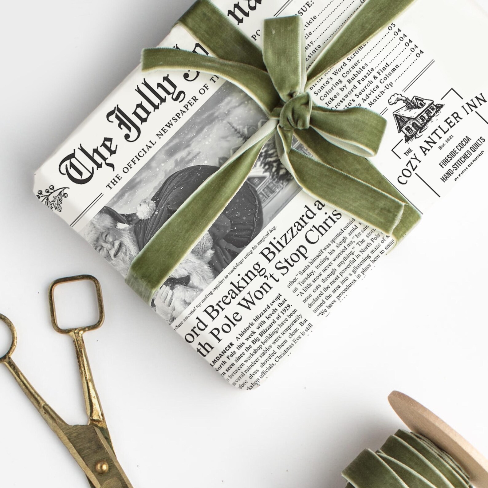 4pk Christmas Newspaper Gift Wrap – Jolly Journal Real Newsprint Sheets ...
