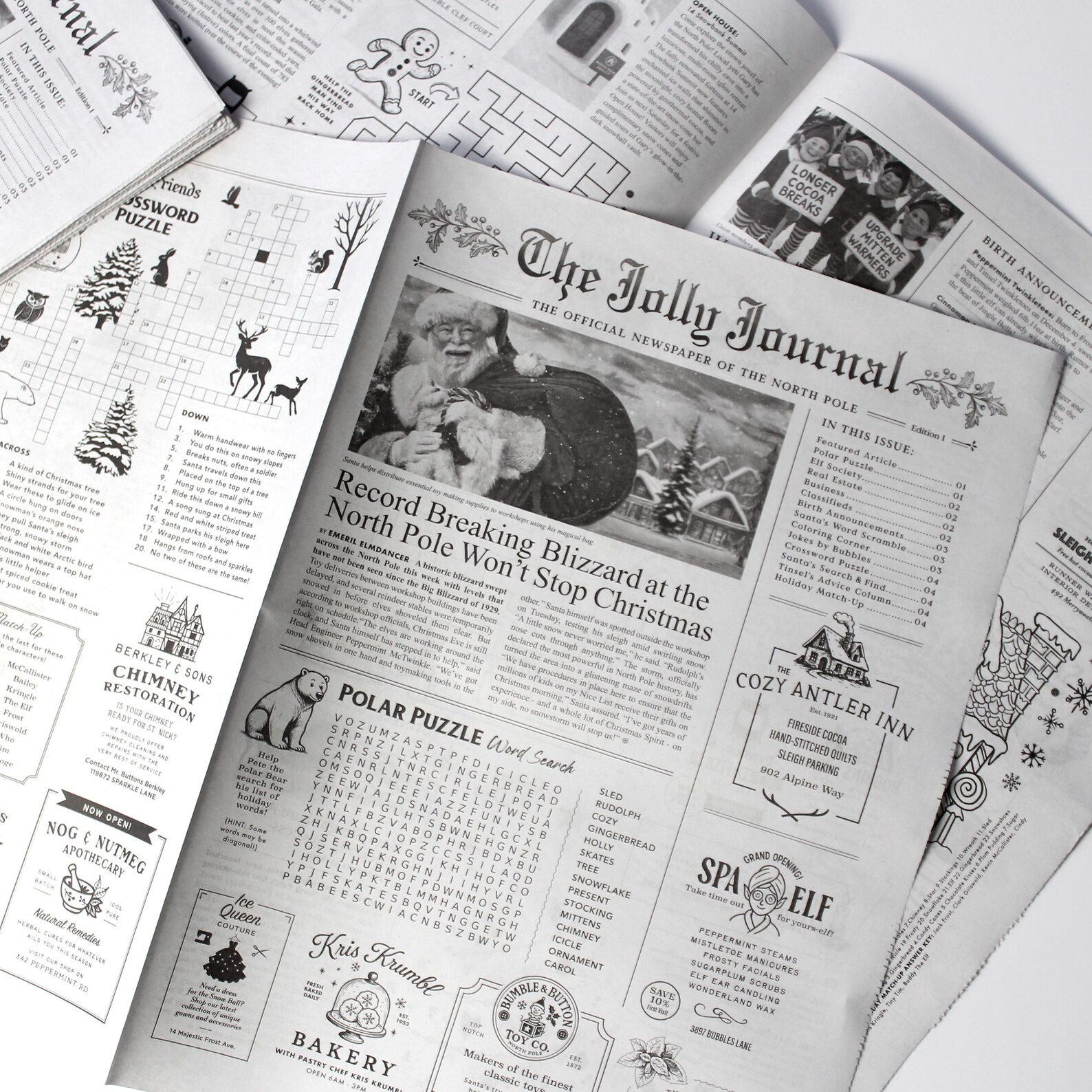 4pk Christmas Newspaper Gift Wrap – Jolly Journal Real Newsprint Sheets ...