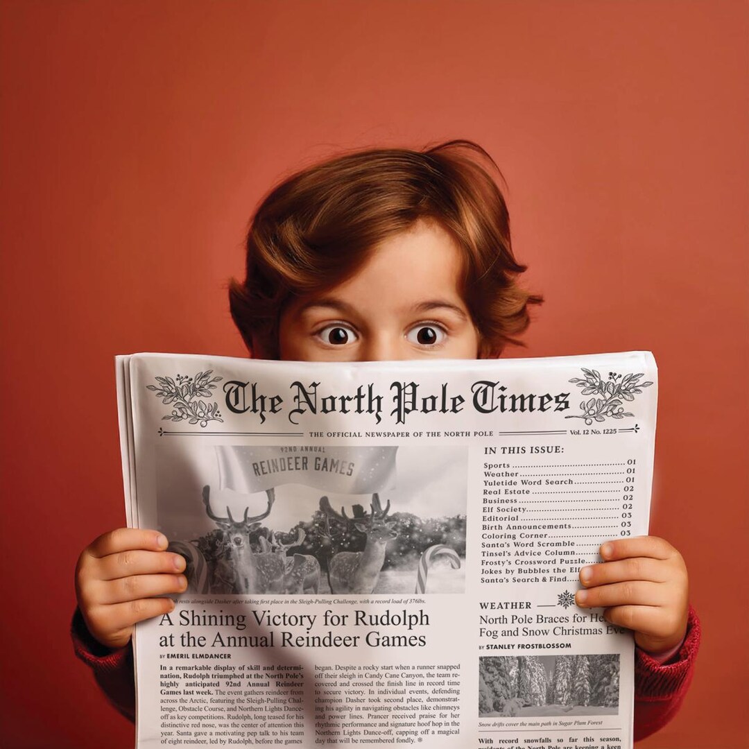 North Pole Newspaper Gift Wrap // 4 Christmas Activity Sheets - Etsy