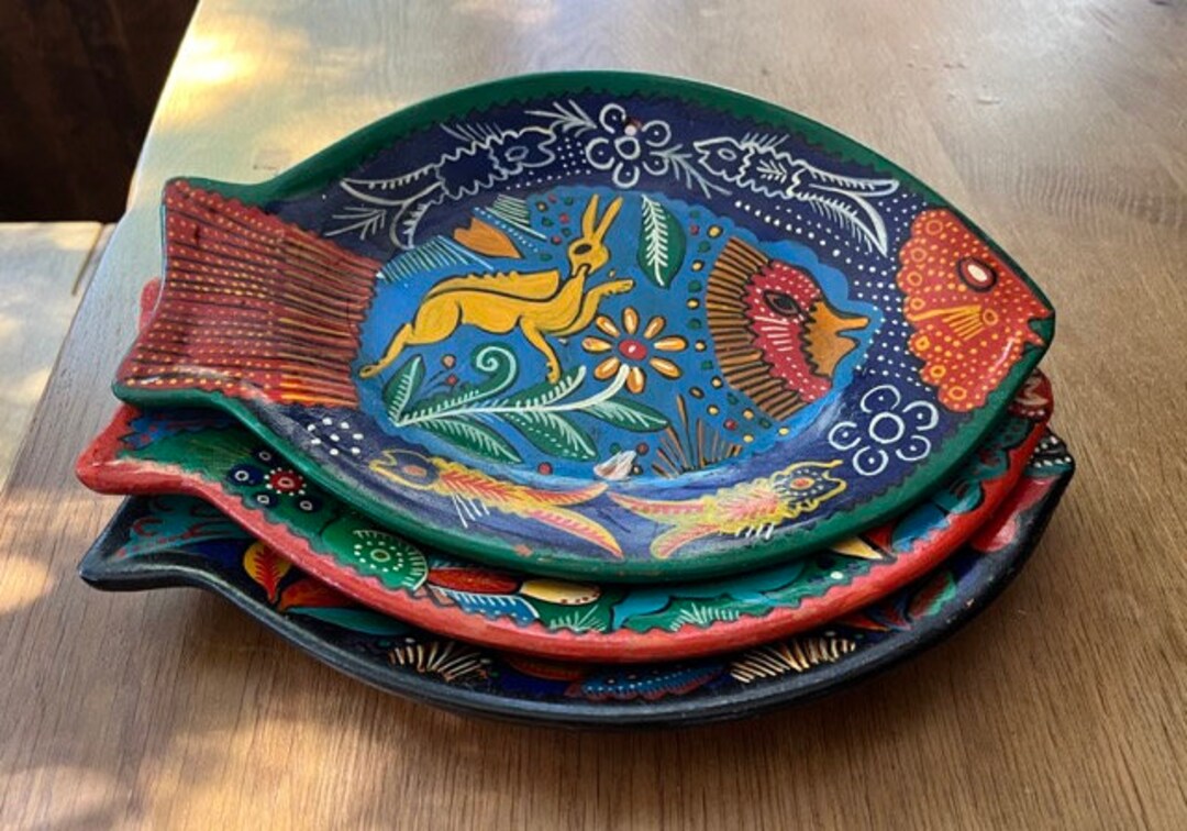 Hand Painted Terra Cotta Fish Plates - Etsy
