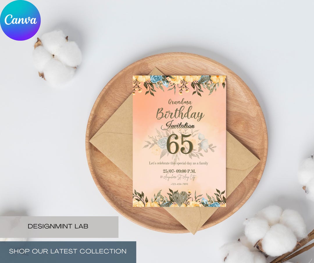 Editable Grandma Birthday Invitation Card for Seniors | Floral Digital ...