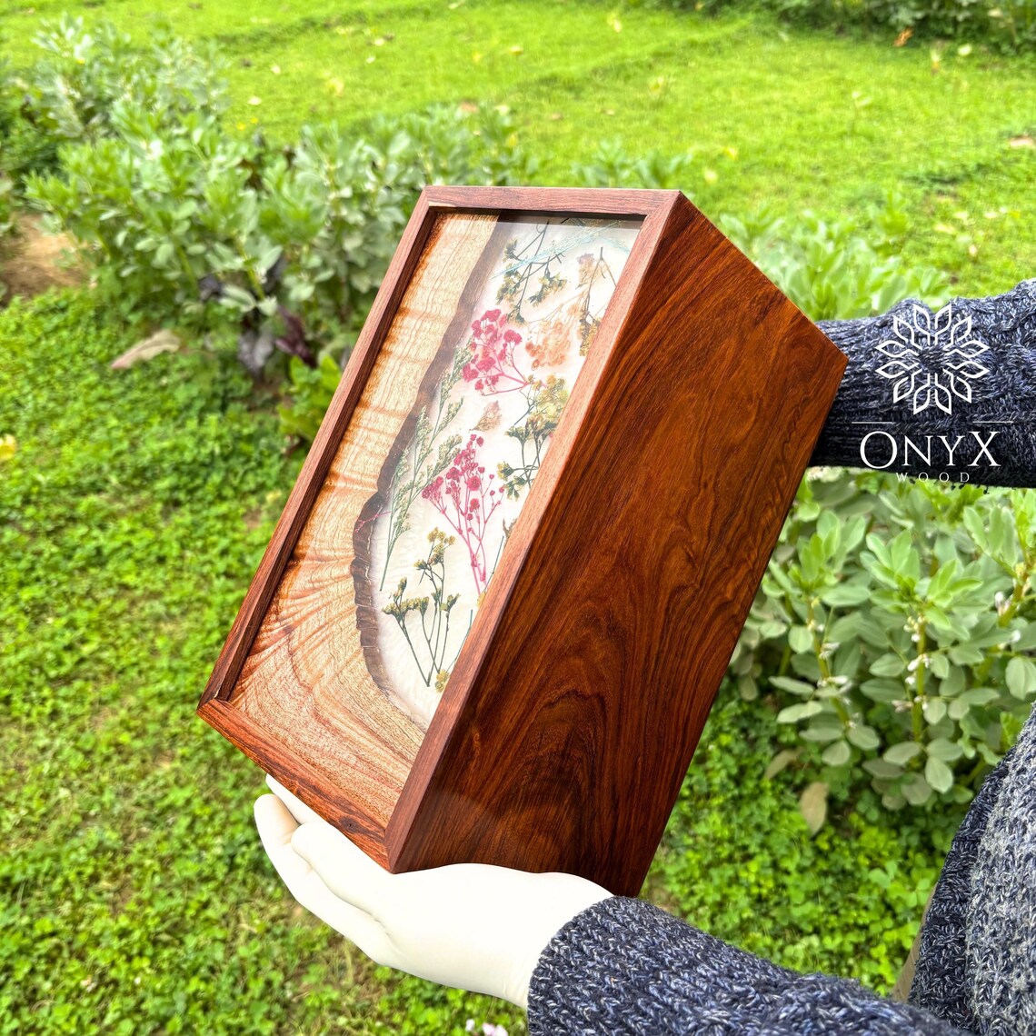 Handcrafted Rosewood Urn | Wooden Memorial Keepsake | Resin & Real ...
