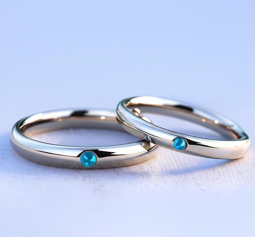 Anime Couple Rings | Blue Gemstone Promise Bands | Anime Inspired ...