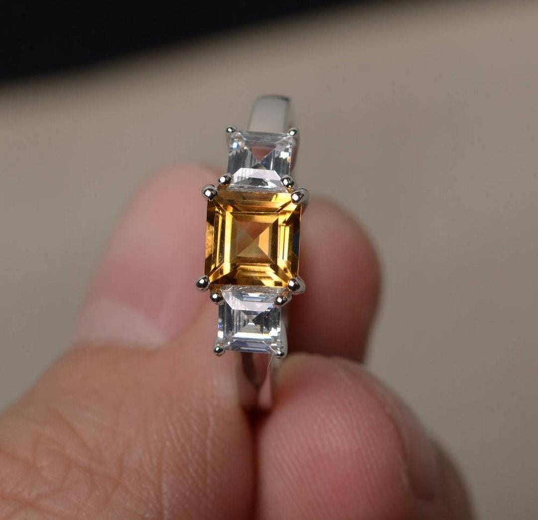 Sterling Silver Citrine Ring - Square Cut Gemstone, Promise Ring - Etsy