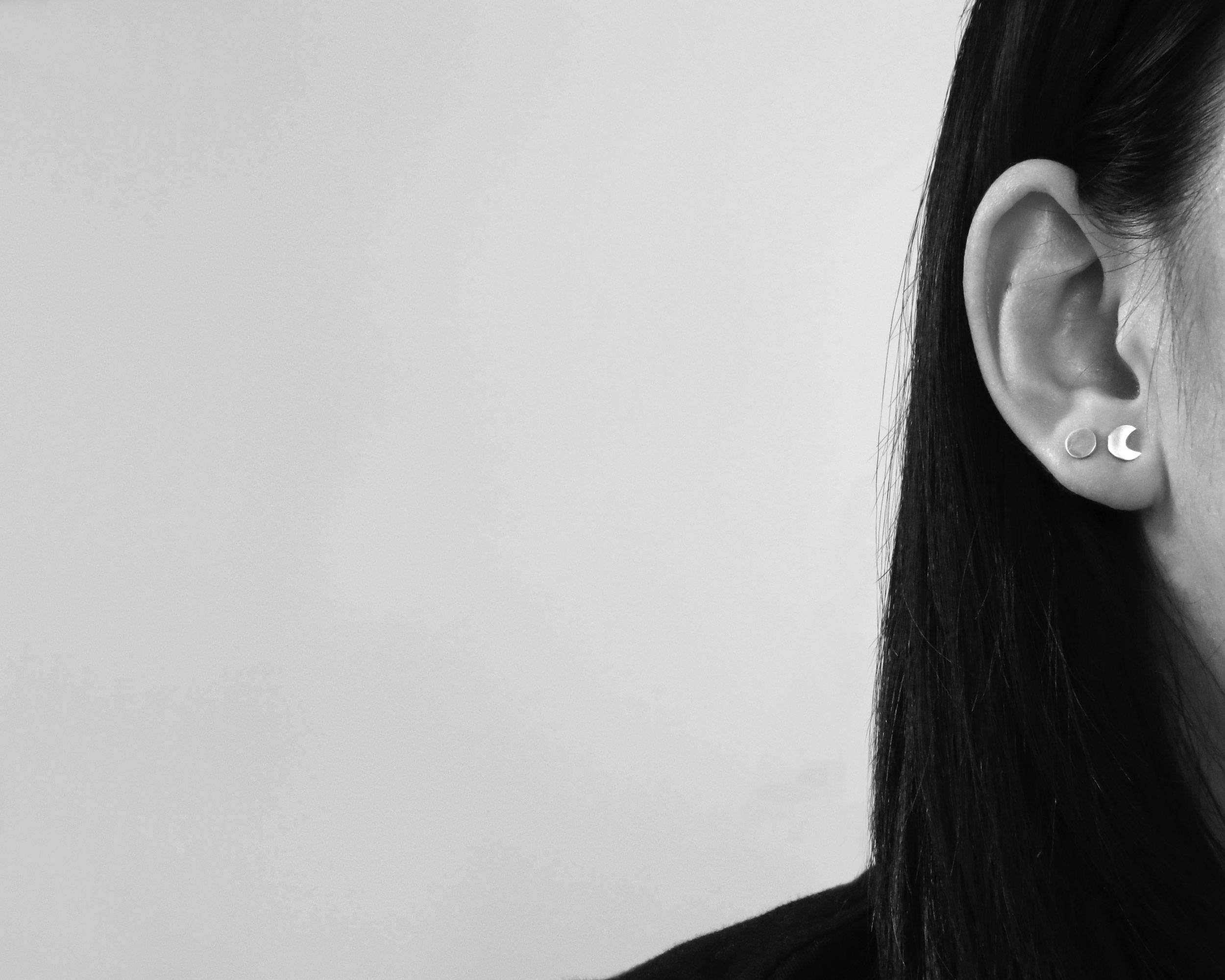 Sterling Silver Moon Earrings, Moon Stud Earrings, Crescent Moon Studs ...