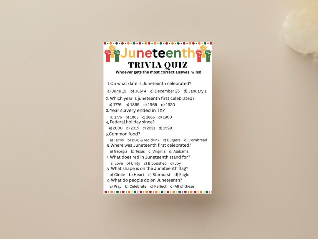 Juneteenth Trivia Game, Juneteenth Celebration Activity, Printable ...