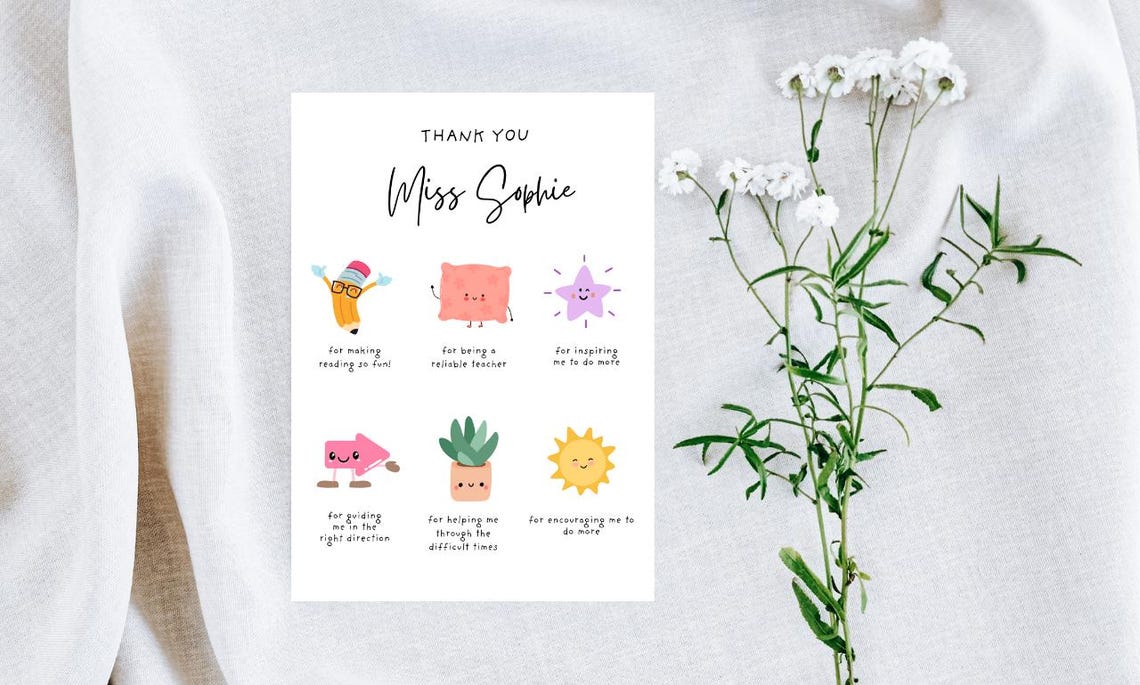 Editable Teacher Appreciation Card: Printable Thank You Note (canva ...