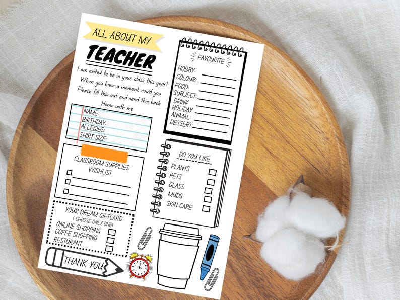 All About My Teacher Printable, Get to Know the Teacher Questionnaire ...