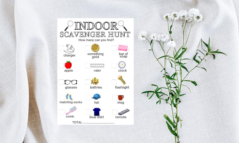 Indoor Scavenger Hunt Printable, Treasure Hunt for Kids Template ...