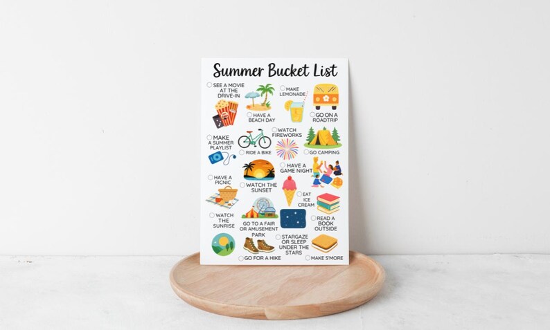 Visual Summer Bucket List for Kids: Printable Activity Chart (PDF ...