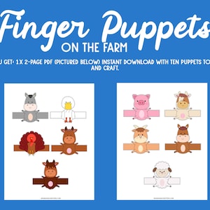 10 Farm Animal Finger Puppets - FULL COLOR Printable Paper Toys - Kids ...